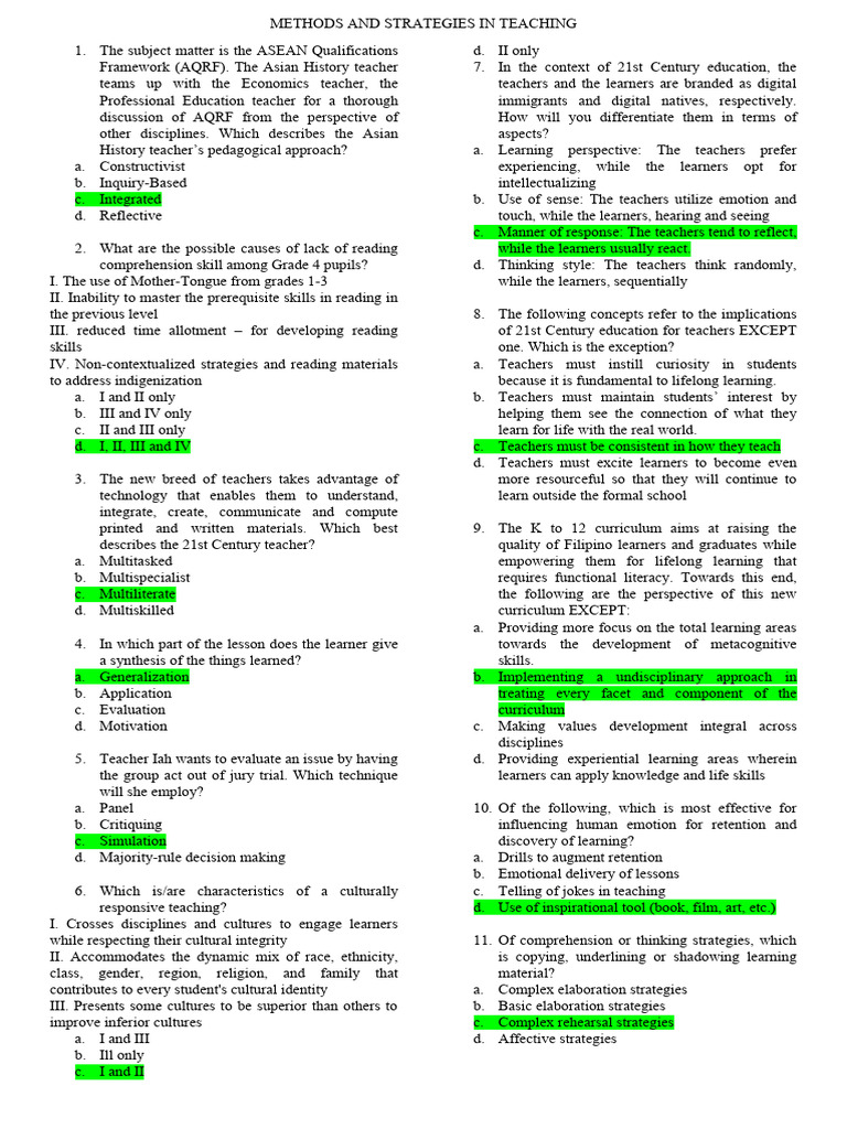 Teaching Methods and Strategies Overview | PDF | Career & Growth ...