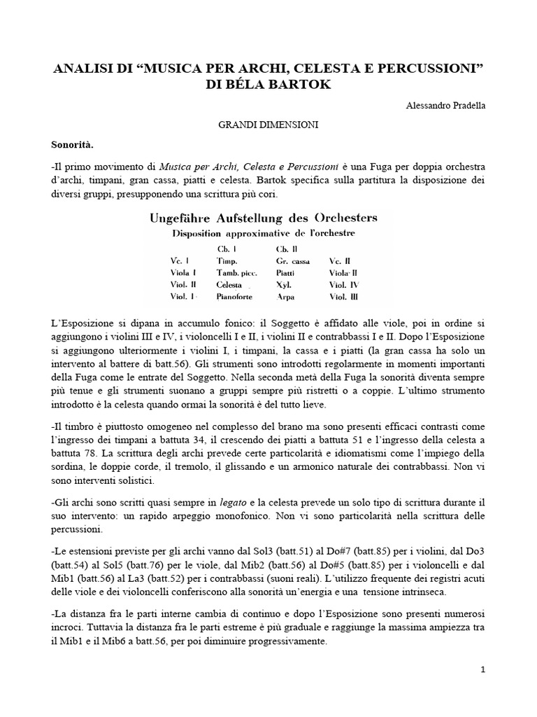 Musica Per Archi, Celesta e Percussioni - B. Bartok - Analisi | PDF