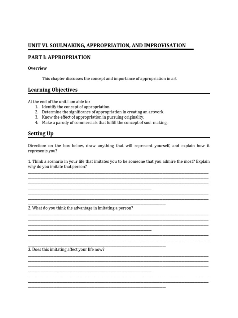 UNIT VI. Part 1 SOULMAKING APPROPRIATION AND IMPROVISATION | PDF