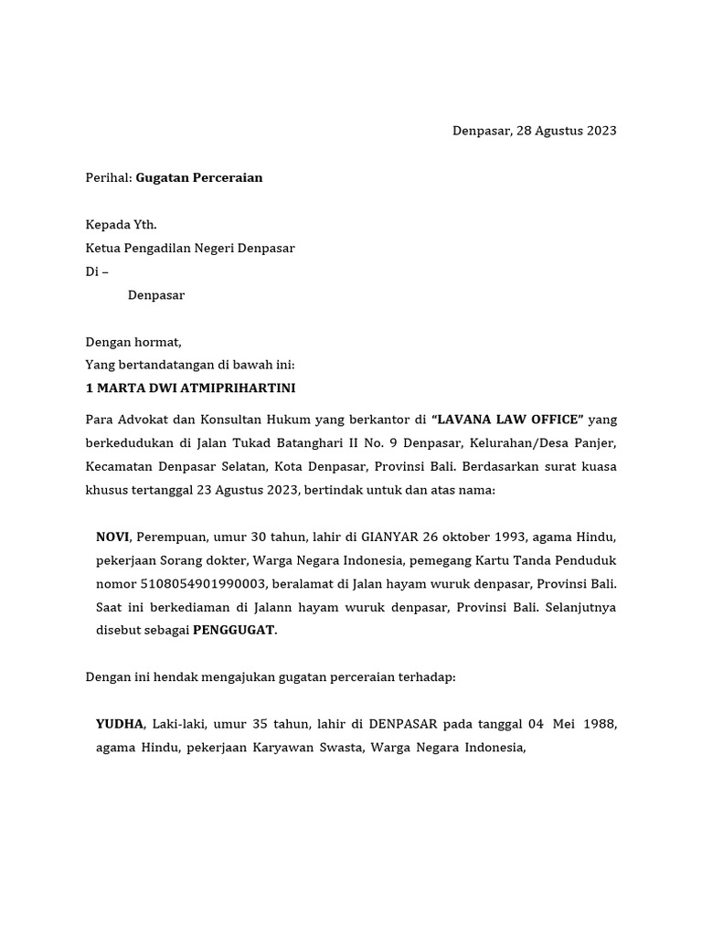 Litigasi Perdata Surat Gugatan Baru-1 | PDF