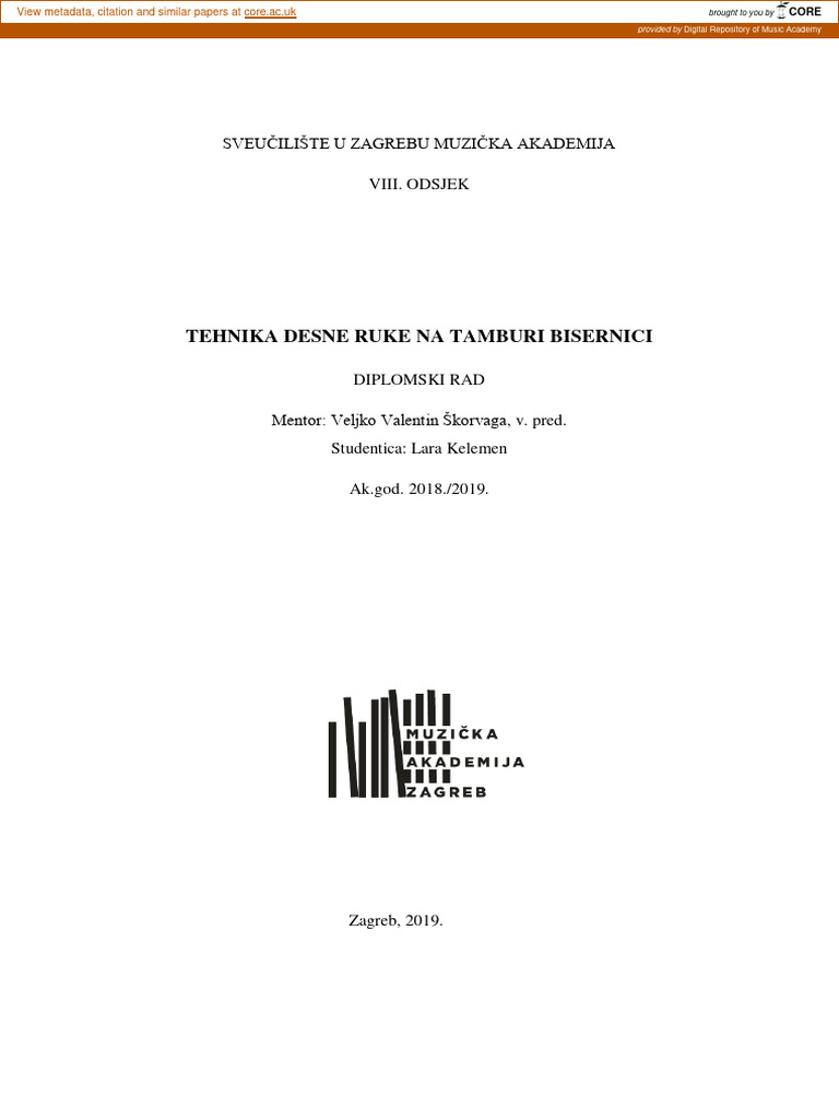 Tehnika Desne Ruke Na Tamburi Bisernici: Sveučilište U Zagrebu Muzička ...