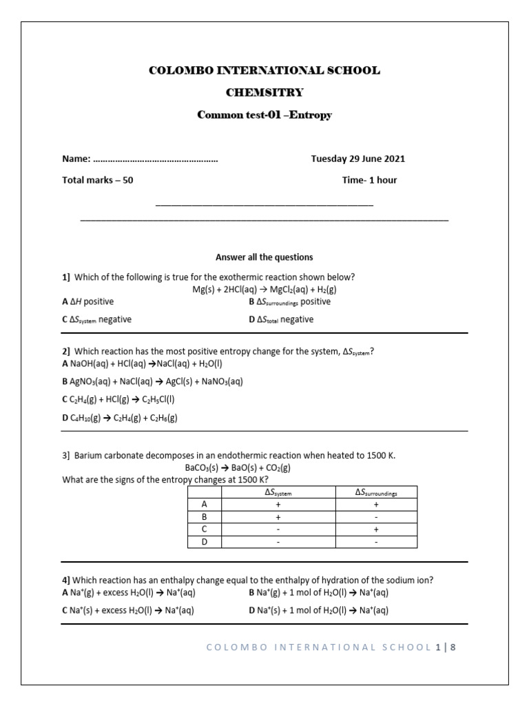 Common Test - Entropy | PDF