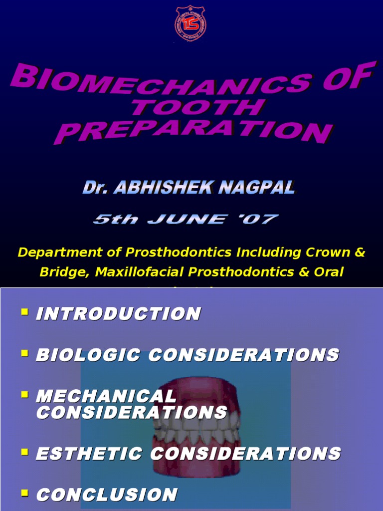 Bio Mechanics of Tooth Preparation | PDF | Human Tooth | Tooth Enamel