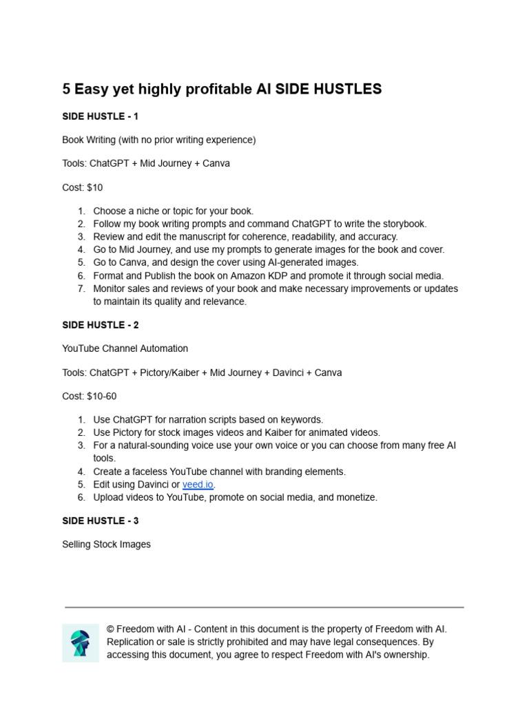 5 Easy Yet Highly Profitable AI SIDE HUSTLES | PDF | Computers