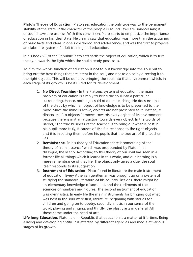 Plato S Education Theory Pdf