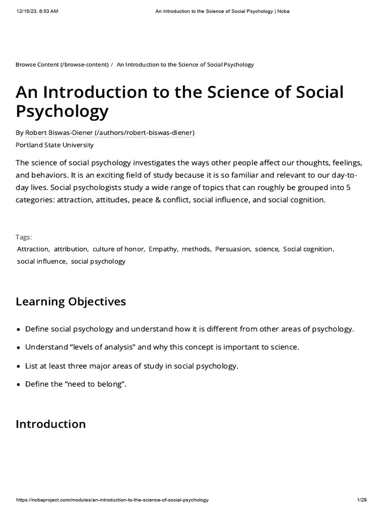 An Introduction To The Science of Social Psychology - Noba | PDF