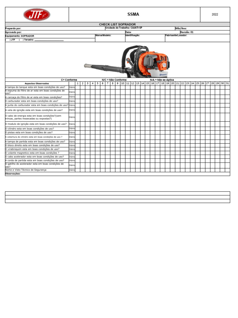 Check List Soprador | PDF