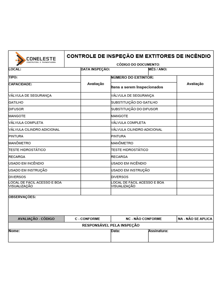 Check List - Inspeção Mensal de Extintores | PDF
