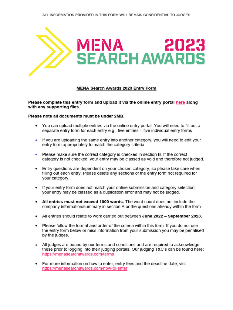 MENA Search Awards 2023 Entry Form | PDF | Search Engine Optimization | Consultant