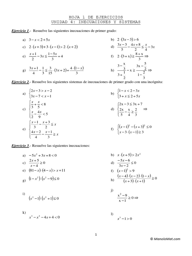 Ejercicios de Inecuaciones y Sistemas | PDF