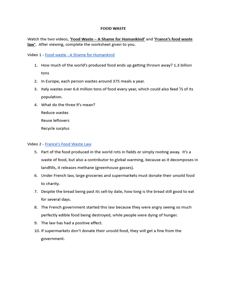 Mariia FOOD WASTE Worksheet | PDF