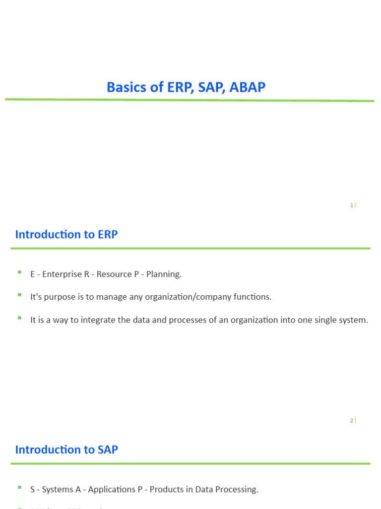 1 - Basics of Erp, Sap, Abap | PDF | Enterprise Resource Planning ... 1 - Basics of Erp, Sap, Abap | PDF | Enterprise Resource Planning ...