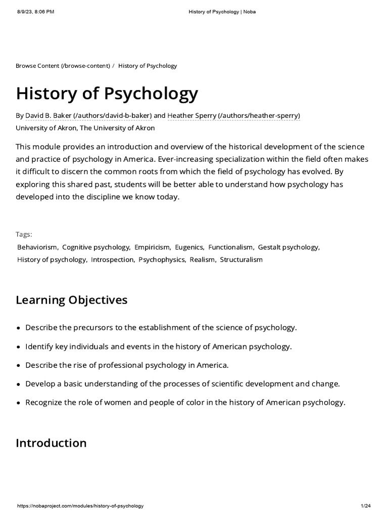 Overview of American Psychology History | PDF | Psychology | Psychologist