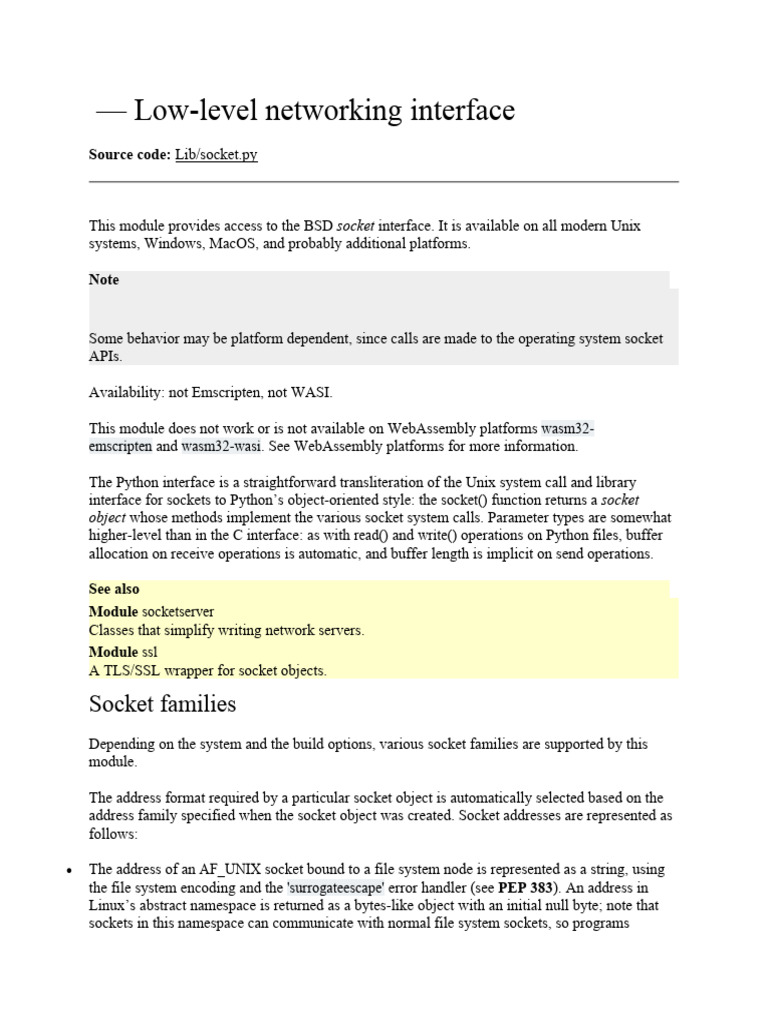 Low-Level Networking Interface: Socket Families | PDF