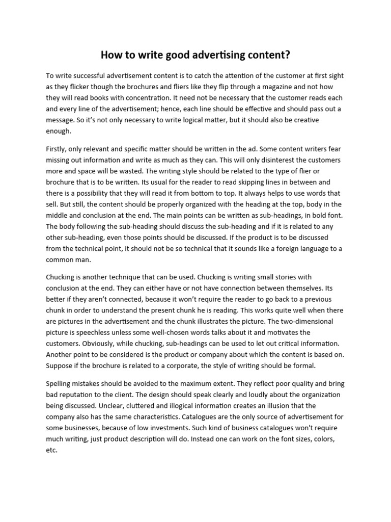 How To Write Good Advertising Content | PDF How To Write Good Advertising Content | PDF