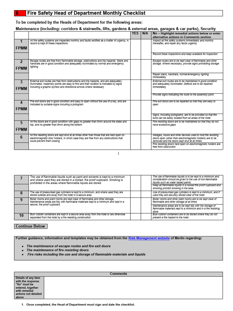 08.fire Safety HOD Checklist | PDF