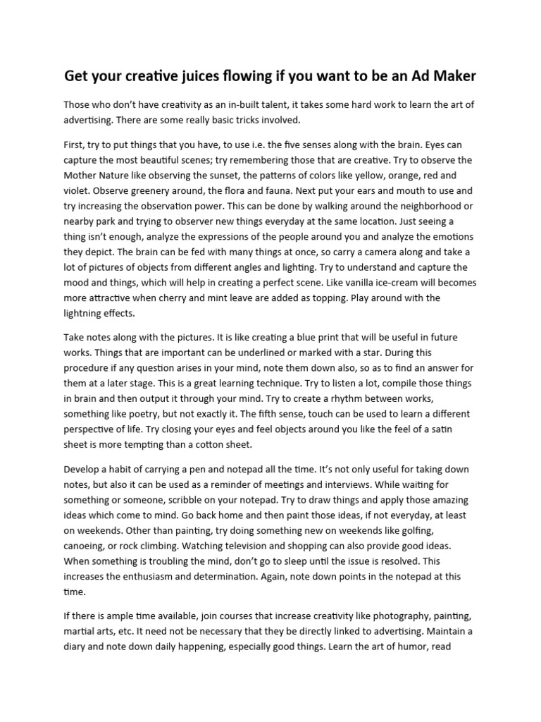 Get Your Creative Juices Flowing If You Want To Be An Ad Maker Pdf