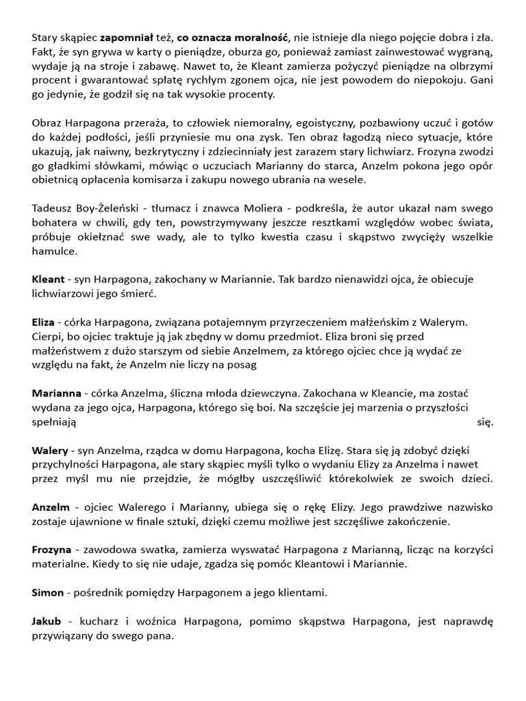 Skąpiec - notatka | PDF