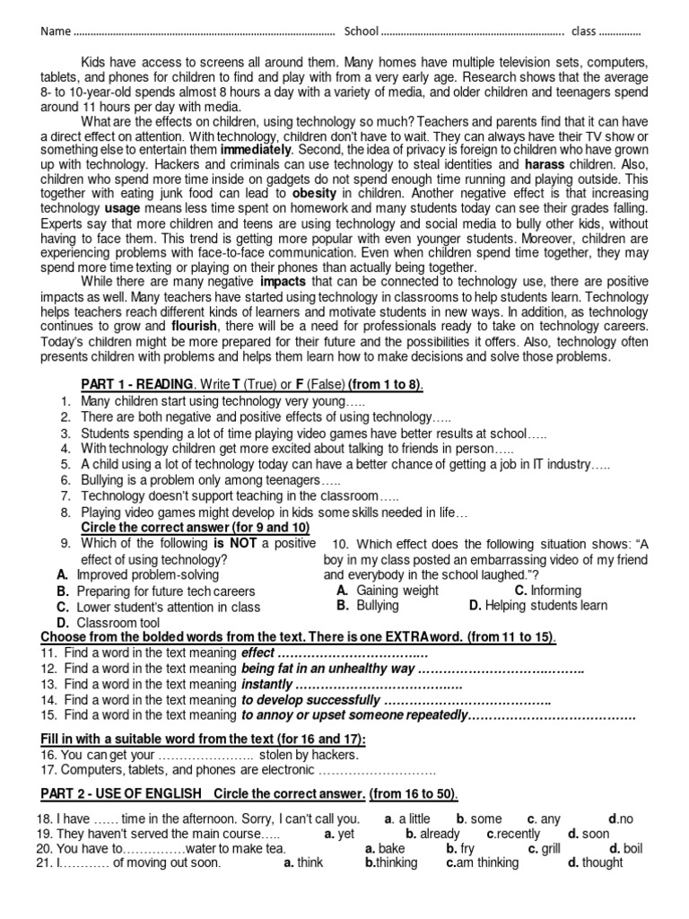 7th - Grade - English Test-2022 | PDF