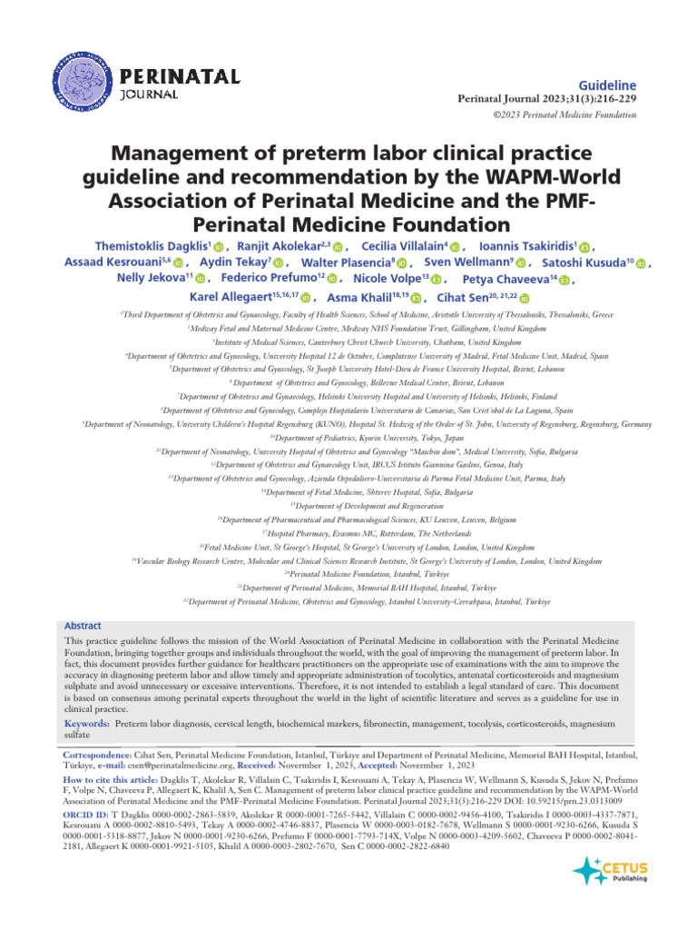 PTL Labor Guideline_231221_202349_Management of preterm labor clinical practice guideline and ...