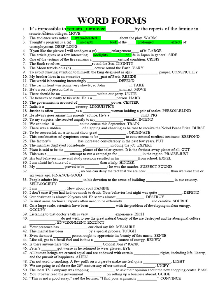 WORD FORMS Handout 1 | PDF
