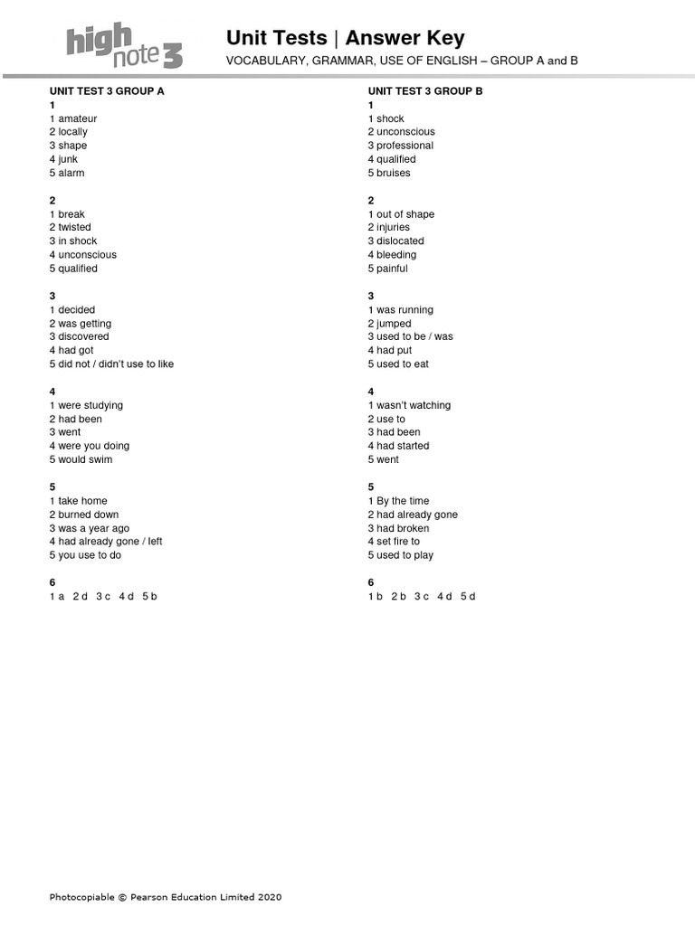 HighNote3 Unit Language Test Unit03 GroupA B ANSWERS | PDF
