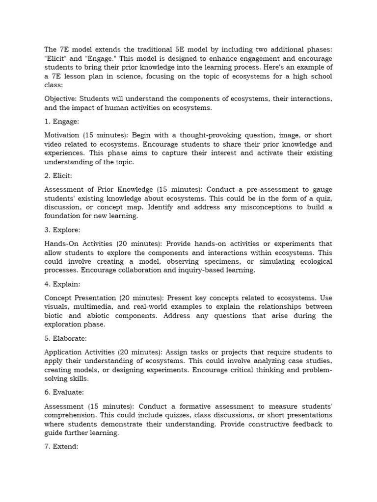 The 7E Model Extends The Traditional 5E Model by Including Two ...