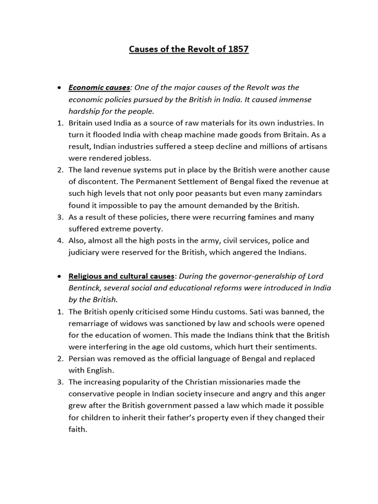 Causes of The Revolt of 1857 | PDF | Indian Rebellion Of 1857 | British Raj