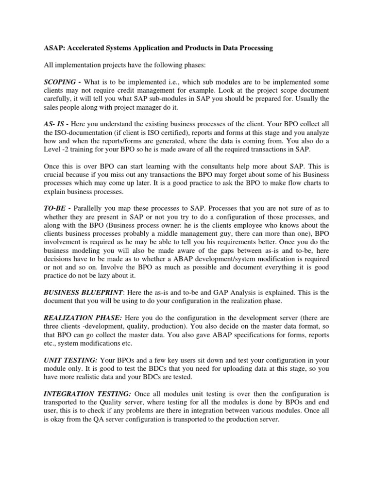 ASAP Methodology | PDF | Outsourcing | Business Process