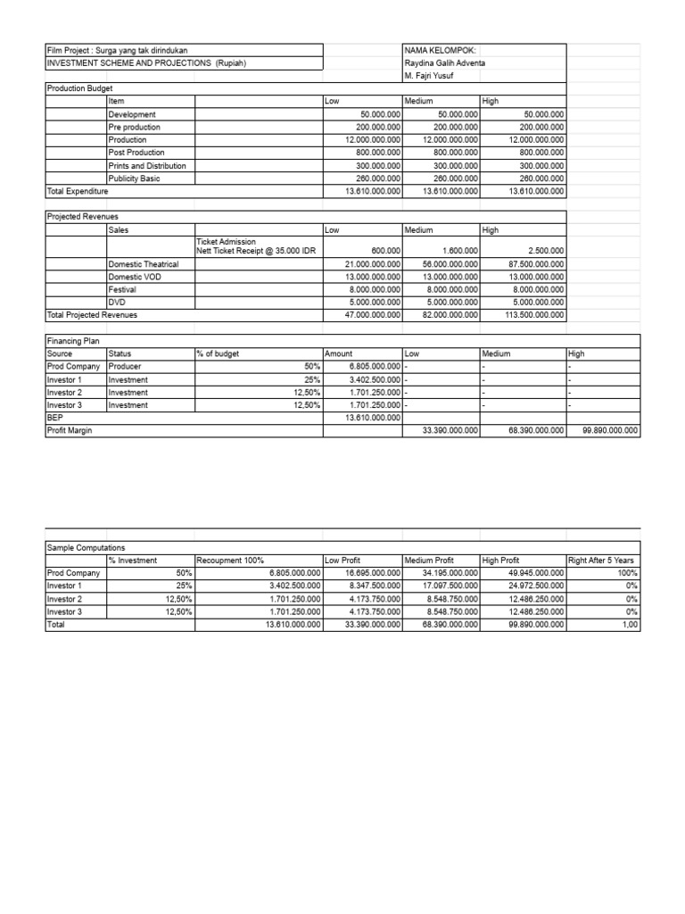 Film Investment & Revenue Plan | PDF | Finance & Money Management | Technology & Engineering