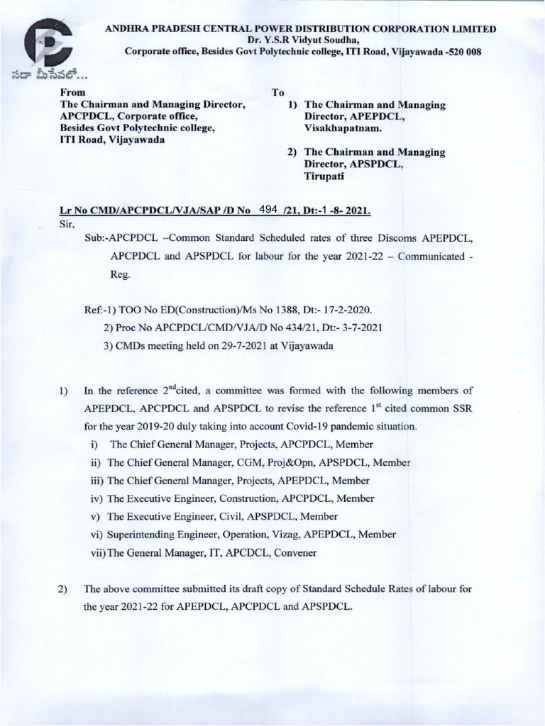 APEPDCL APCPDCL & APSPDCL Common SSR 2021-22 | PDF