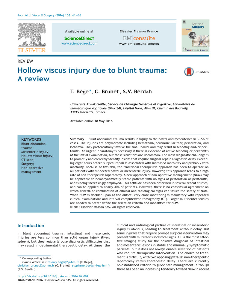 Hollow Viscus Injury | PDF