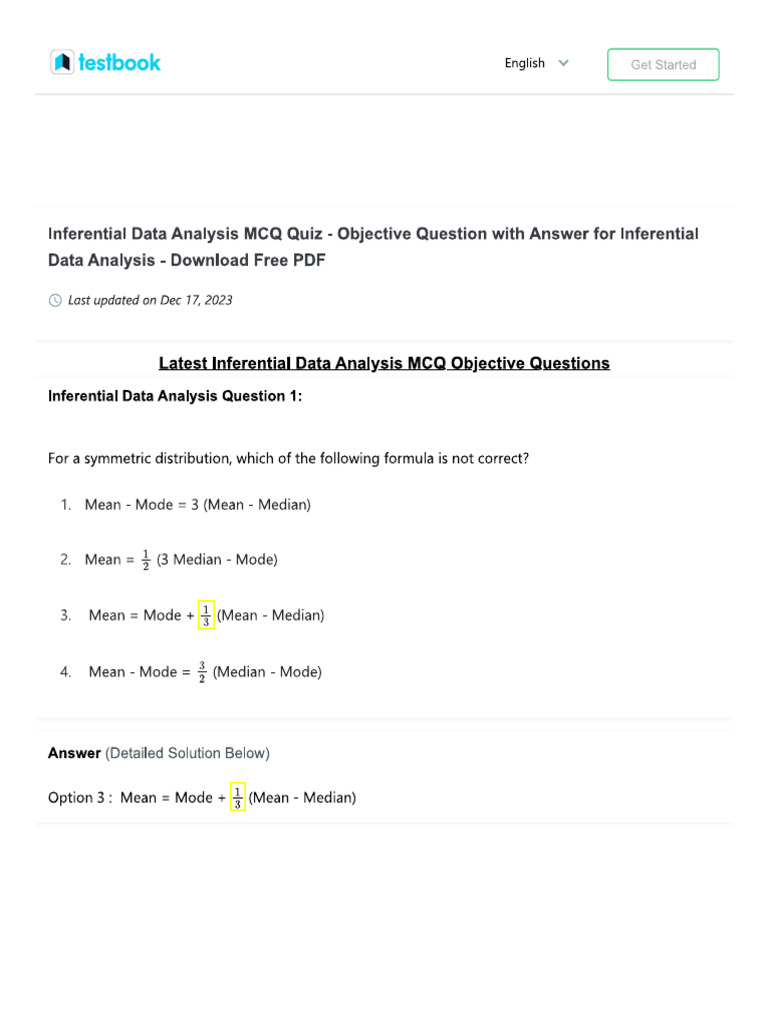 latest data analysis mcq quiz | PDF