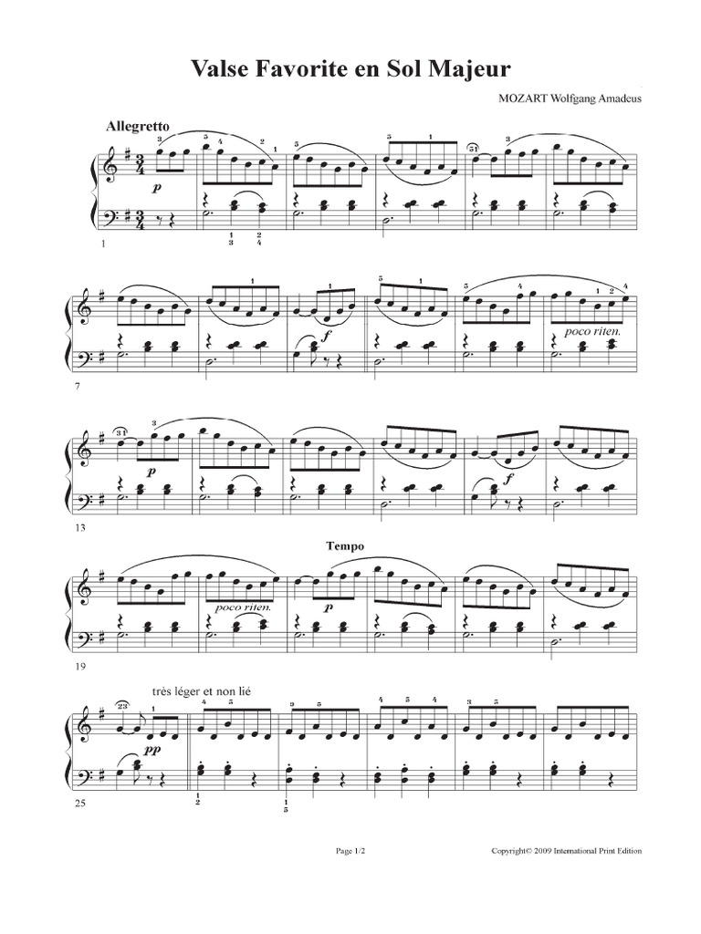Partition Valse Favorite Mozart | PDF