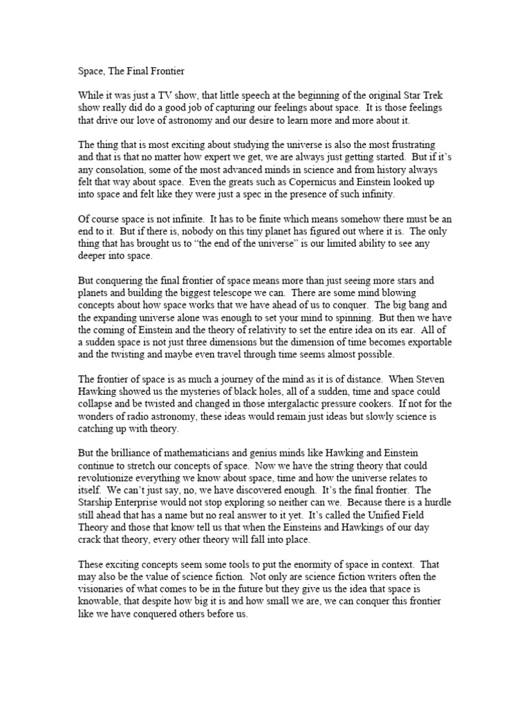 Space, The Final Frontier | PDF