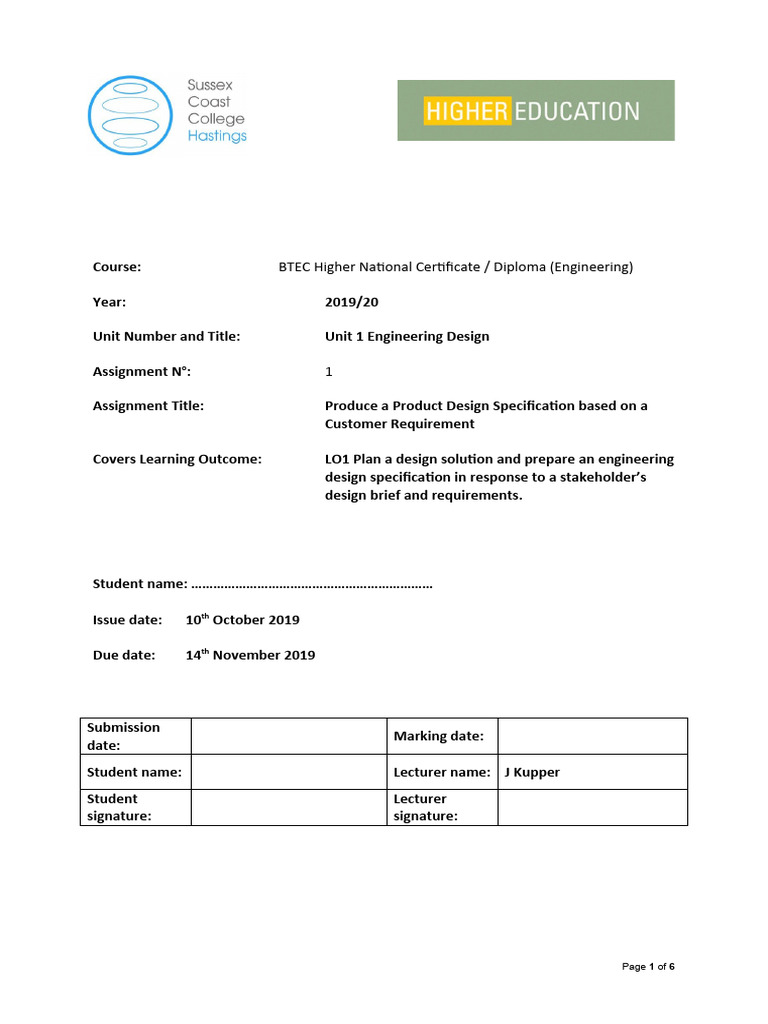 HNC Eng Design Ass1 | PDF