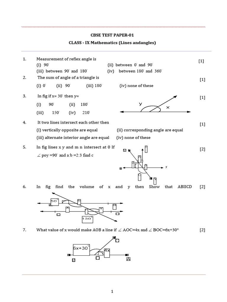 Lines and Angles Imp Question Paper 1 | PDF