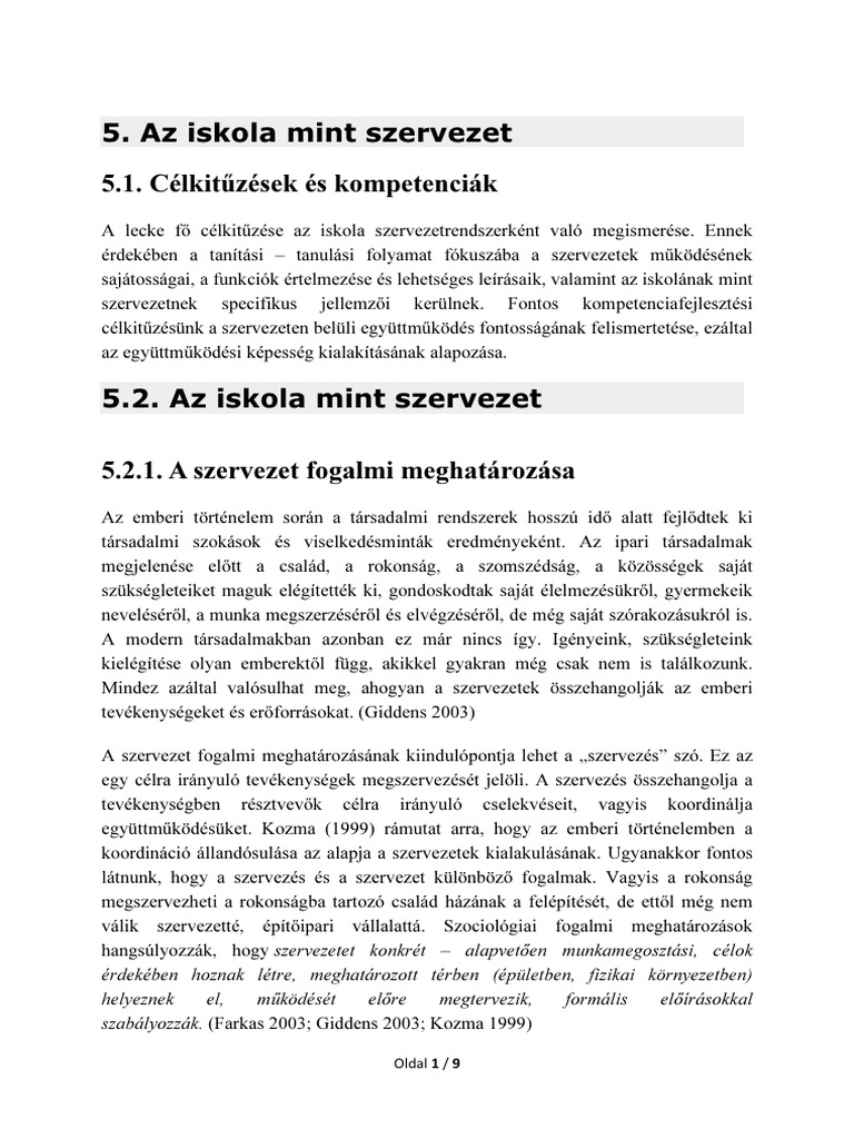 Az iskola mint szervezet | PDF