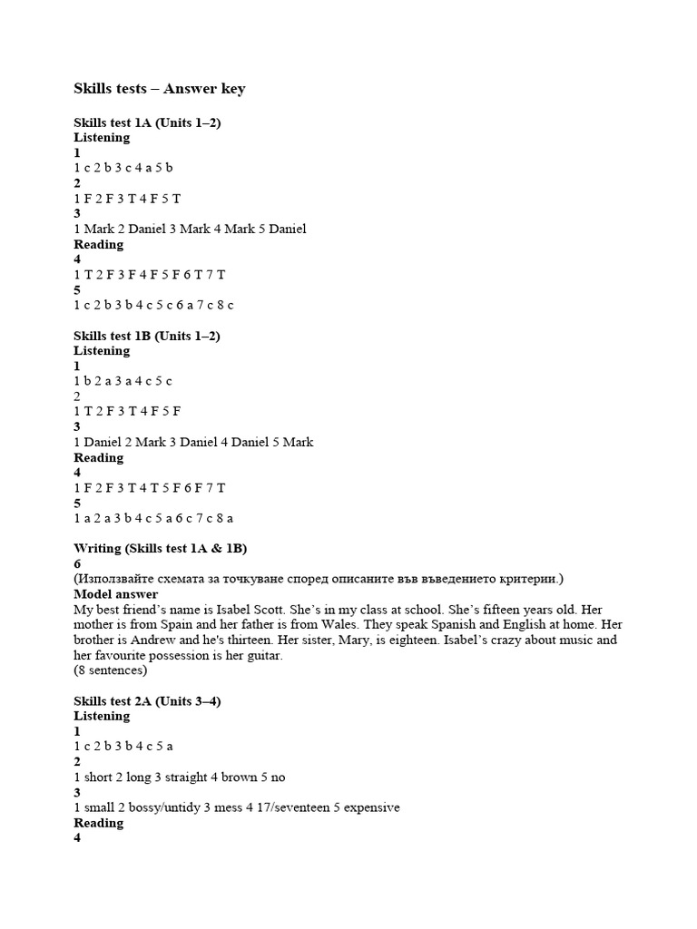 LB 5th Skills Tests KEY | PDF