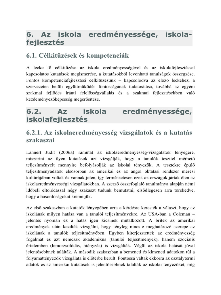 Az Iskola Eredményessége, Iskola-Fejlesztés | PDF