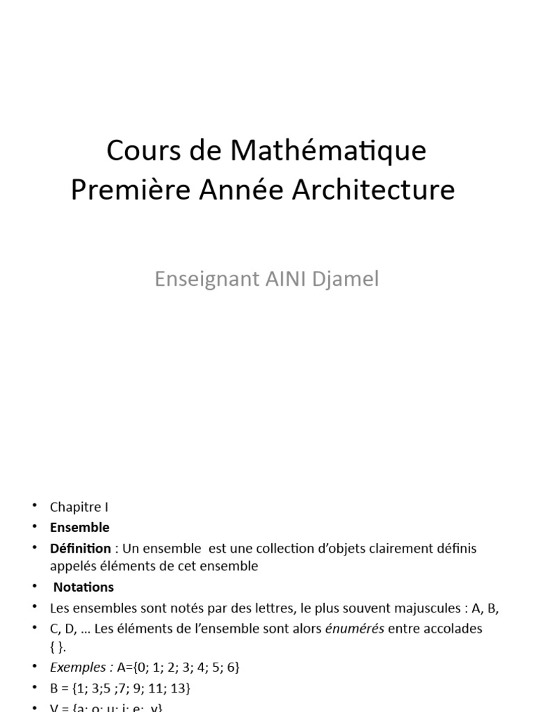 Cours de Math - Matique Premi - Re Ann - e Architecture | PDF