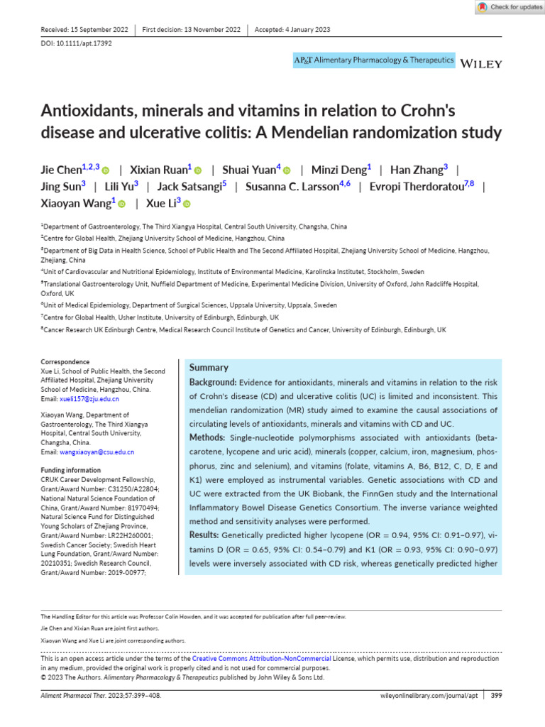 Aliment Pharmacol Ther - 2023 - Chen - Antioxidants Minerals and ...