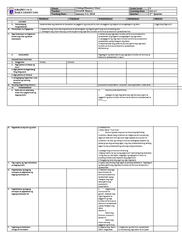Grade 5 DLL EPP 5 Q4 Week 6 | PDF