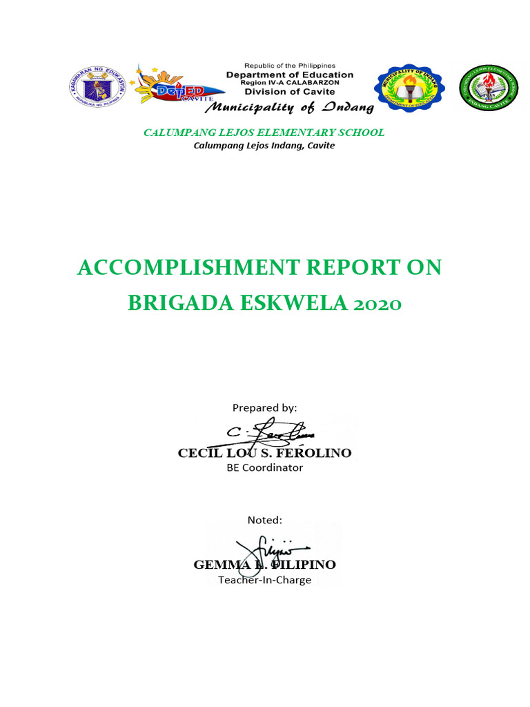 Cles Accomplishment Report On Brigada Eskwela 2020 | PDF