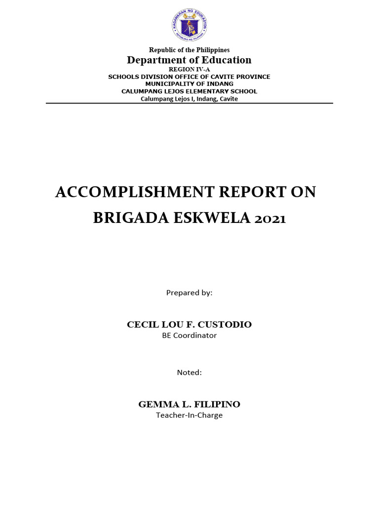 Cles Accomplishment Report On Brigada Eskwela 2021 | PDF