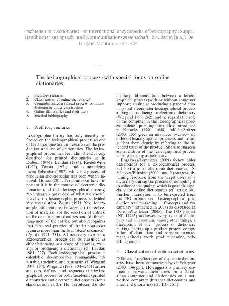 The Lexicographical Process (With Special Focus On Online | PDF