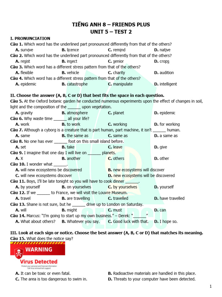 Tieng Anh 8 Friends Plus Unit 5 Test 2 Pdf