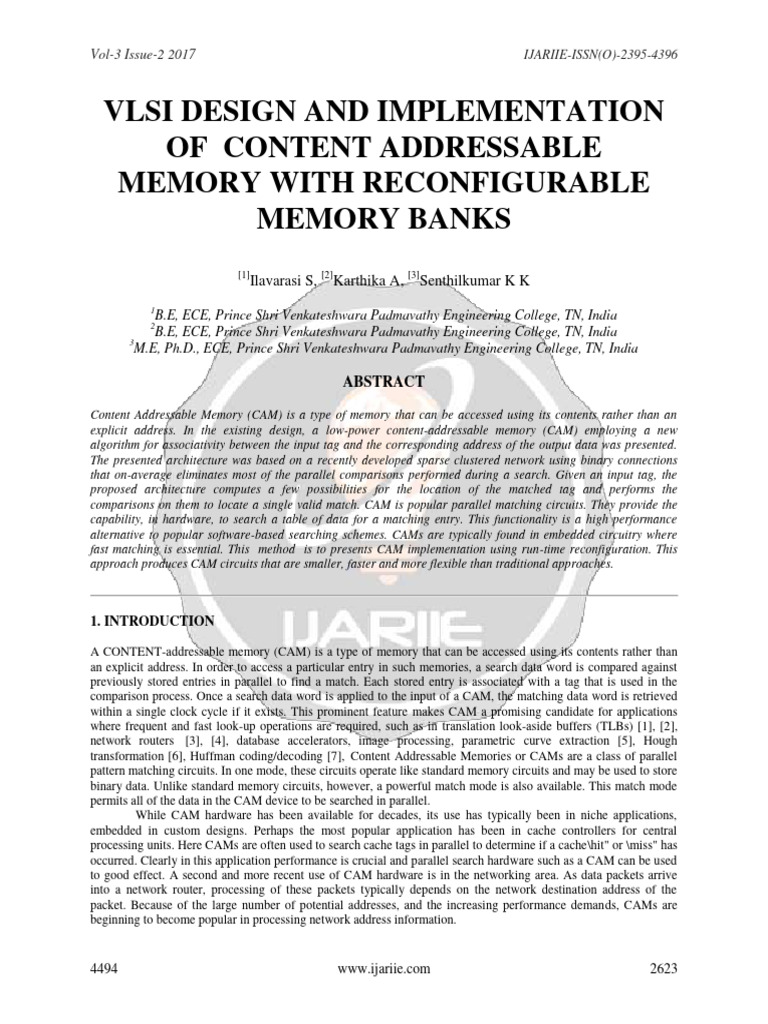 ND IMPLEMENTATION OF CONTENT ADDRESSABLE MEMORY WITH RECONFIGURABLE MEMORY BANKS Ijariie4494 ...