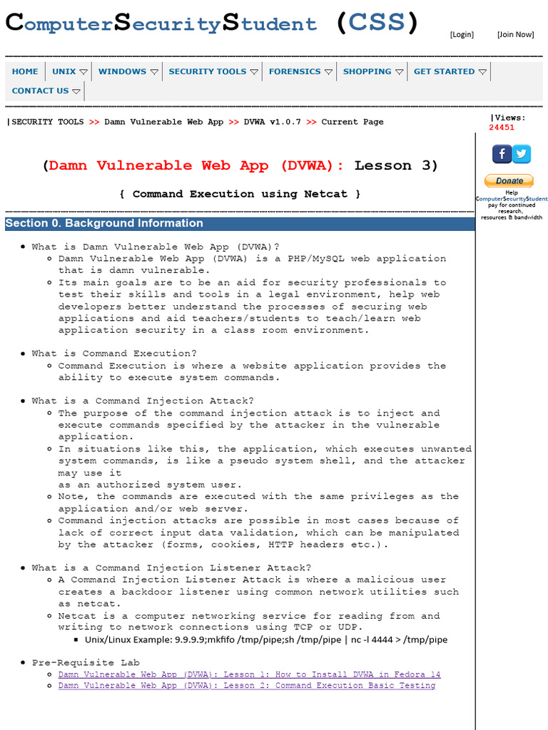 Damn Vulnerable Web App (DVWA) Lesson 3 Command Execution Using Netcat ... Damn Vulnerable Web App (DVWA) Lesson 3 Command Execution Using Netcat ...
