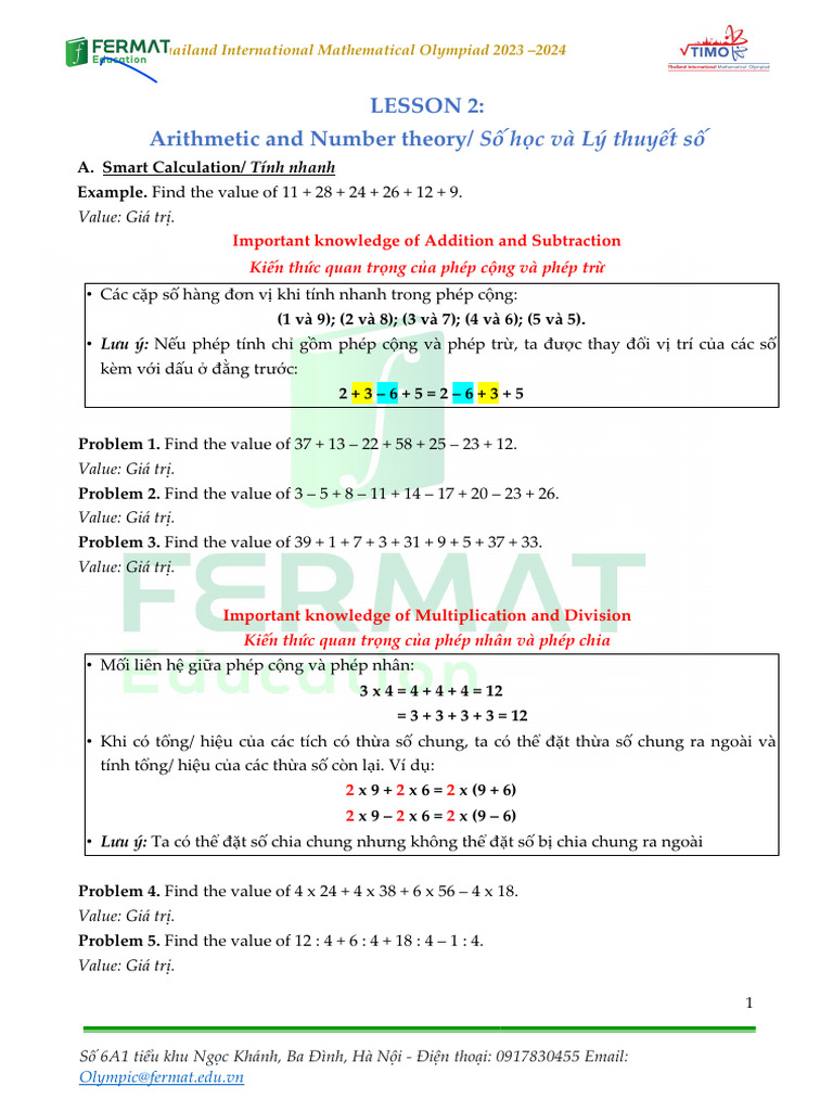 Lesson 2. Arithmetic & Number Theory | PDF